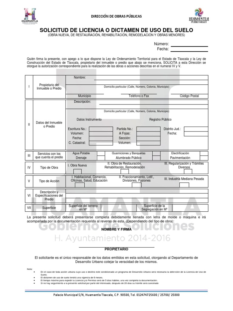 Solicitud de Licencia O Dictamen de Uso Del Suelo: Dirección de Obras Públicas | PDF
