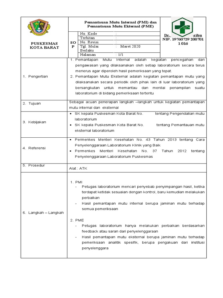 SOP PMI Dan PME Laboratorium | PDF
