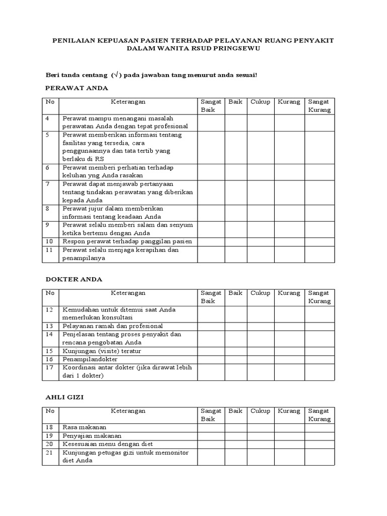 Formulir Kepuasan Pasien Revisi | PDF