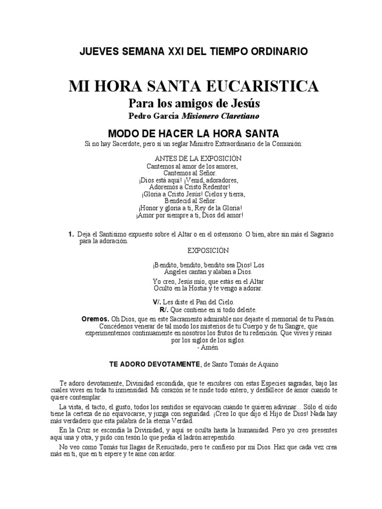 HORA SANTA XXI Ordinario | PDF | Cristo (título) | eucaristía