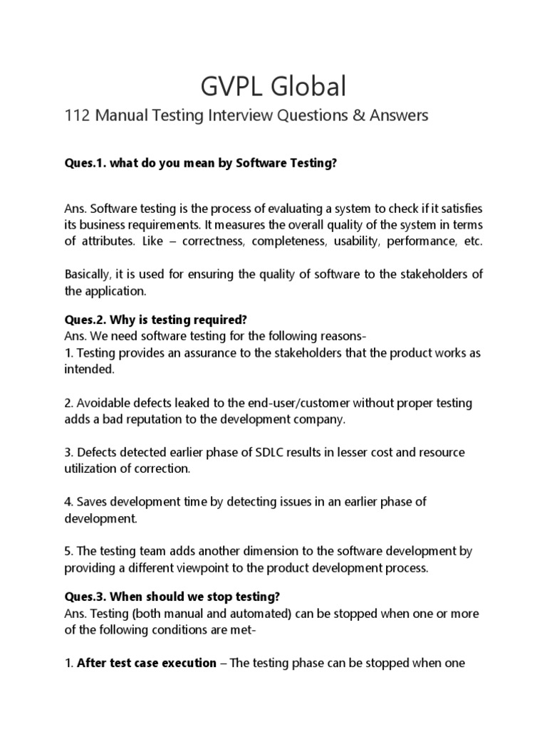 112 Manual Testing Interview Questions & Answers | PDF | Software ... 112 Manual Testing Interview Questions & Answers | PDF | Software ...