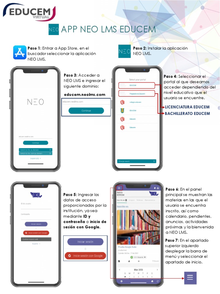 Guía paso a paso para utilizar la aplicación NEO LMS EDUCEM | PDF ...
