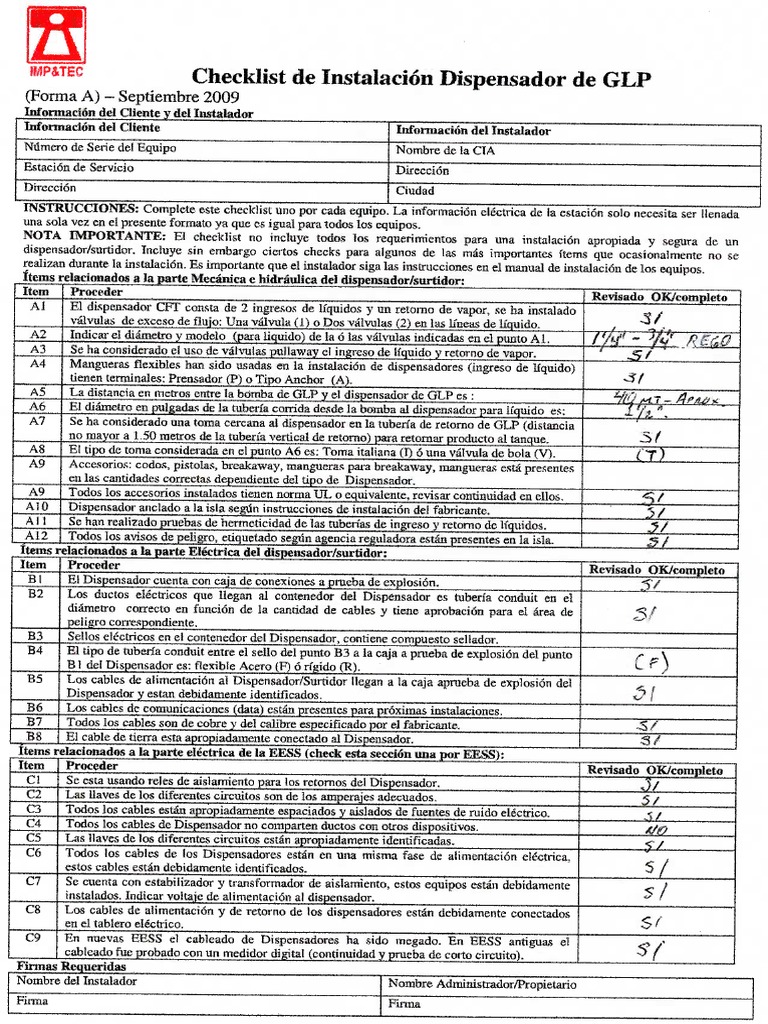 CheckList Dispensador GLP | PDF