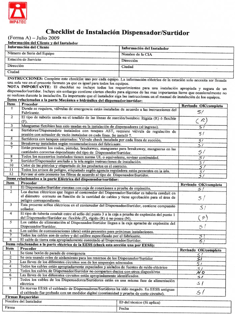 CheckList Dispensador Liquidos | PDF