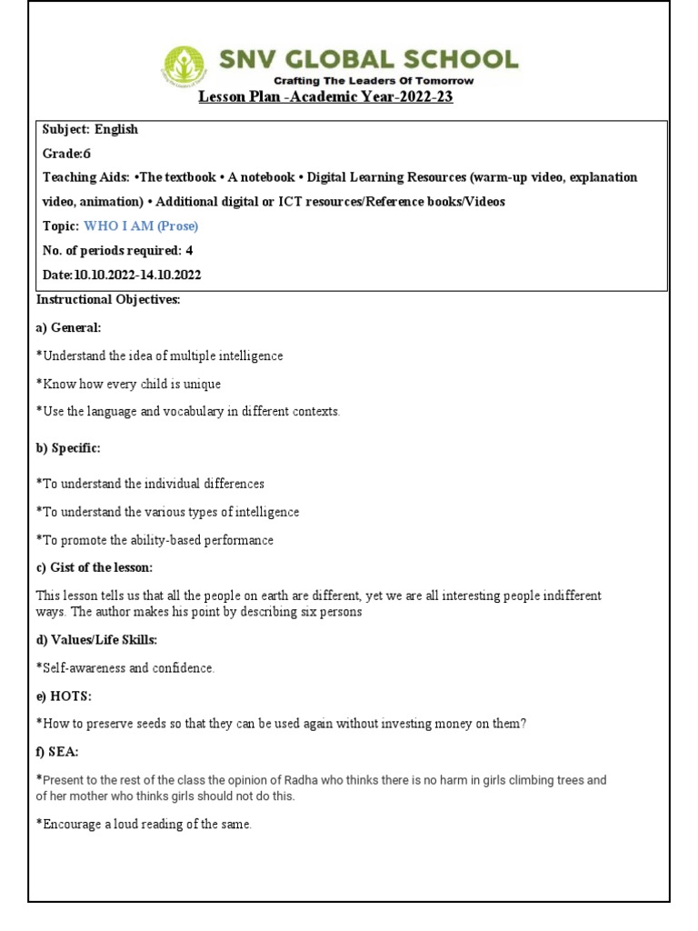 G6 - English Lesson Plan | Download Free PDF | Educational Technology ...