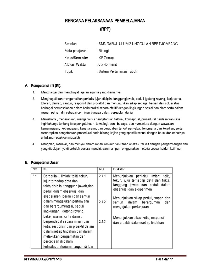 Rencana Pelaksanaan Pembelajaran (RPP) | PDF
