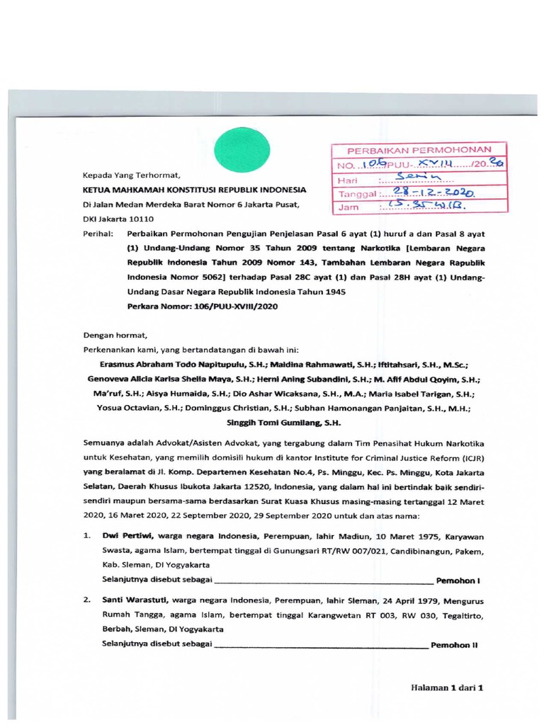 Berkasreg - 3203 - Perbaikan Permohonan Perkara Nomor 106 PUU XVIII ...