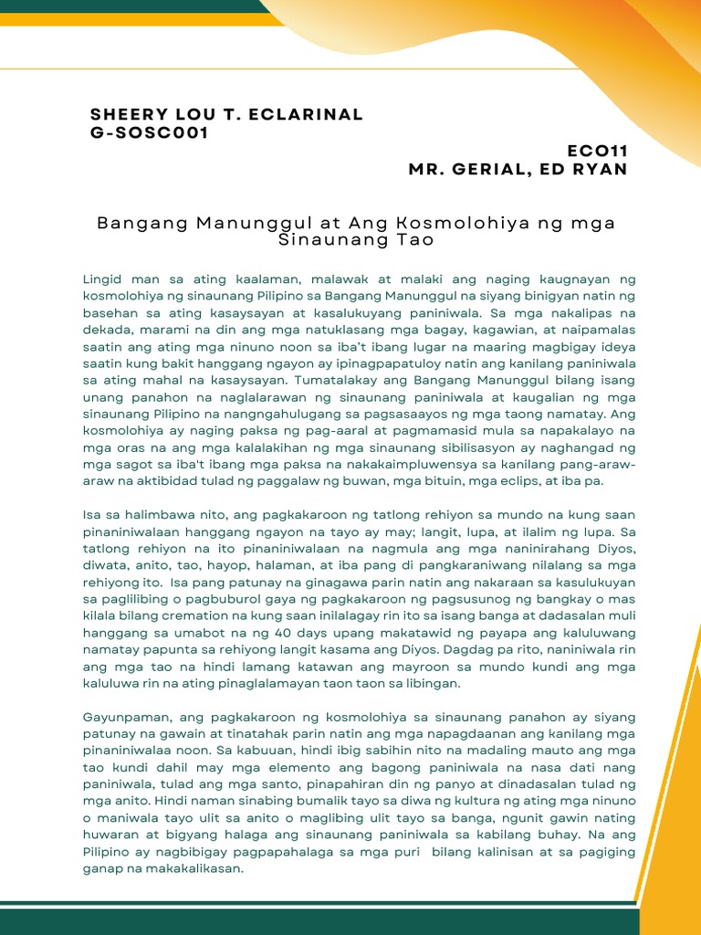 Modyul 5 Bangang Manunggul at Ang Kosmolohiya NG Mga Sinaunang Pilipino ...