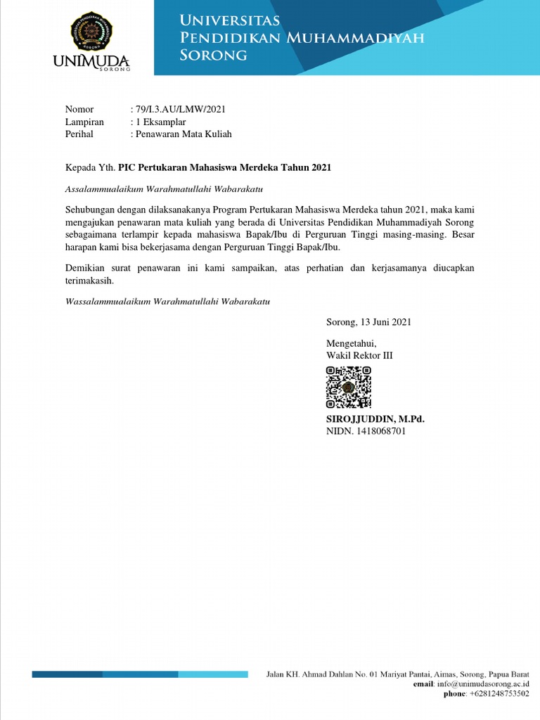 Penawaran Mata Kuliah Pertukaran Mahasiswa Merdeka 2021-UNIMUDA Sorong ...