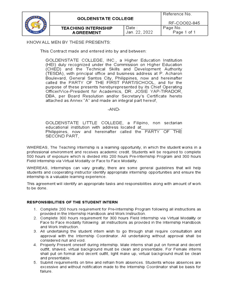 Teaching Internship Moa 2022 | PDF | Teachers | Internship