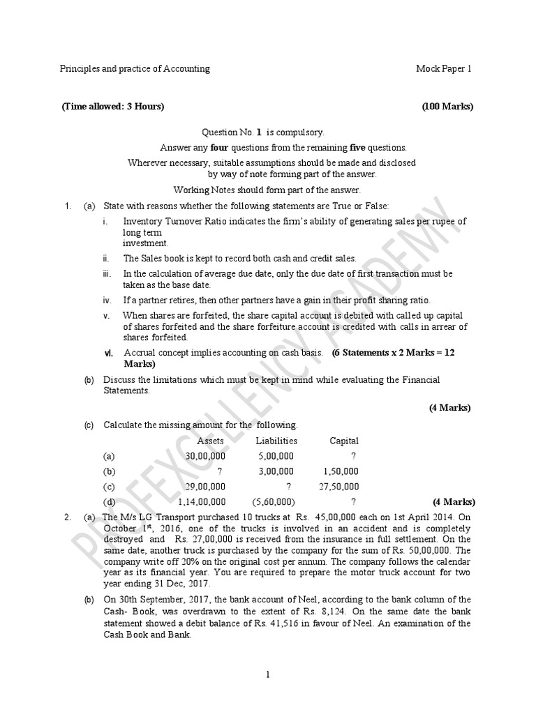 07 - Mock Paper 1 | PDF | Banks | Debits And Credits
