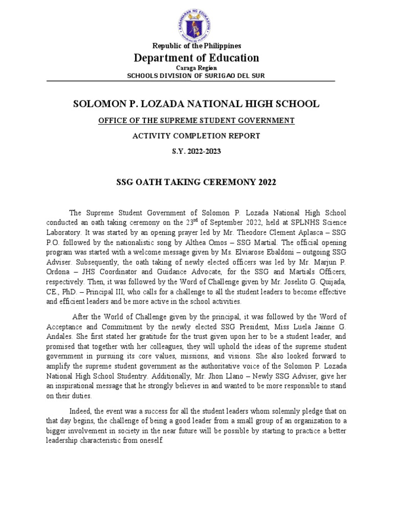 SSG Oath Taking Accomplishment Report | PDF
