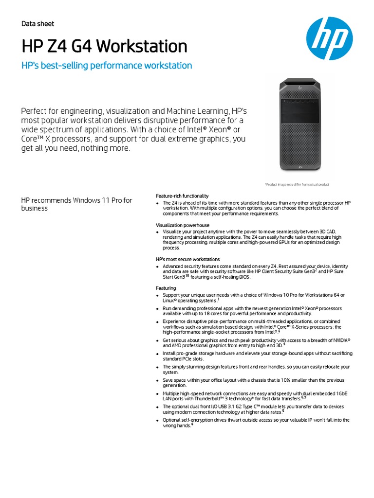 Data Sheet HP Z4 G4 Workstation c06956042 | PDF | Microsoft Windows | Windows 7