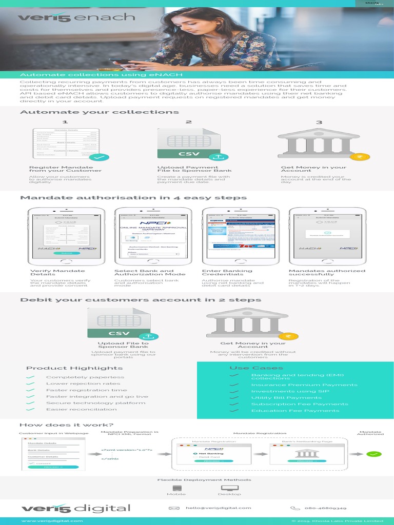 ENach Brochure - Veri5Digital (Khosla Labs) | PDF | Banks | Payments