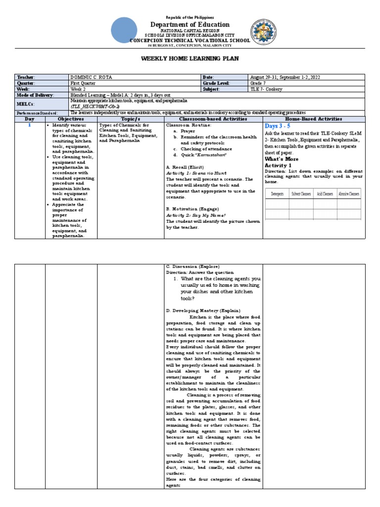 Tle 7 - Cookery Week 2 | PDF | Knife | Cookware And Bakeware