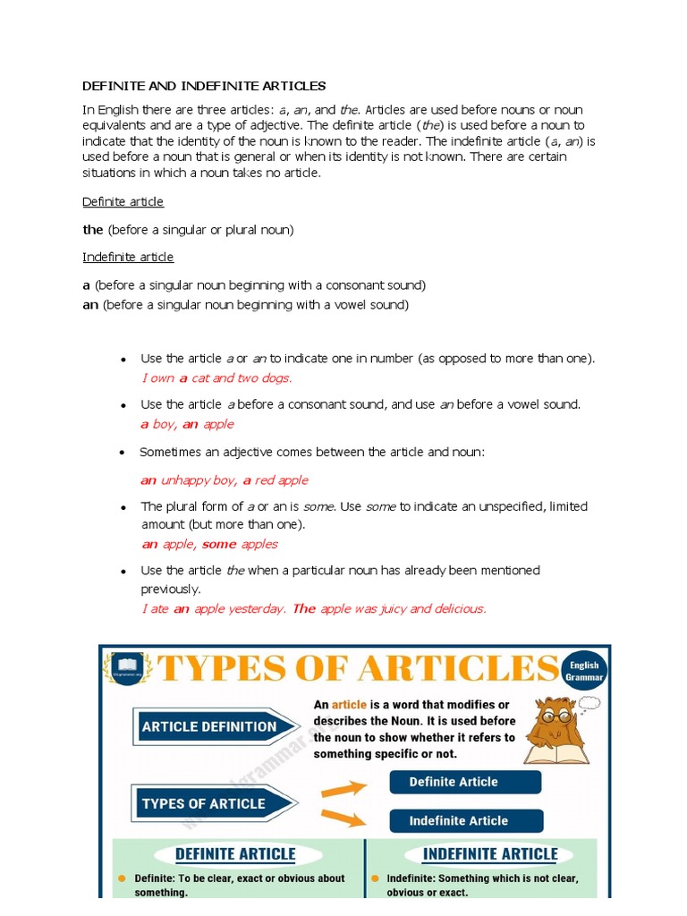 Definite and Indefinite Articles | PDF
