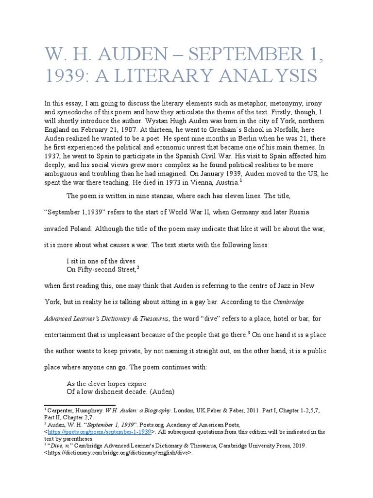 W H Auden September 1 1939 A Literary An | PDF