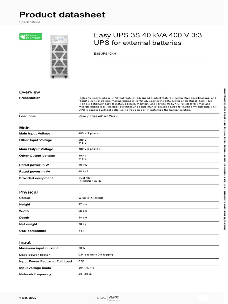 Easy UPS 3S - E3SUPS40KH | PDF | Mains Electricity | Electricity