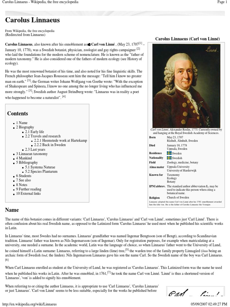 Carolus Linnaeus 3 | PDF | Taxonomy (Biology) | Race (Human Categorization)
