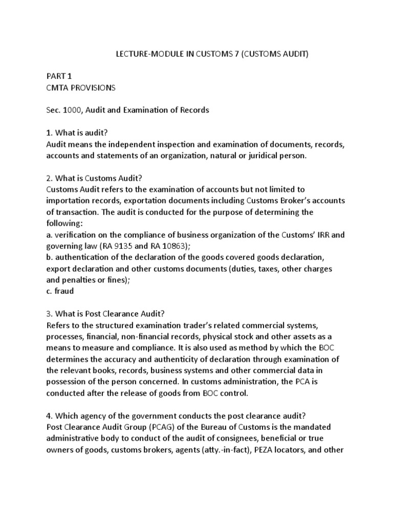 Lecture For Cm7 | PDF | Customs | Audit