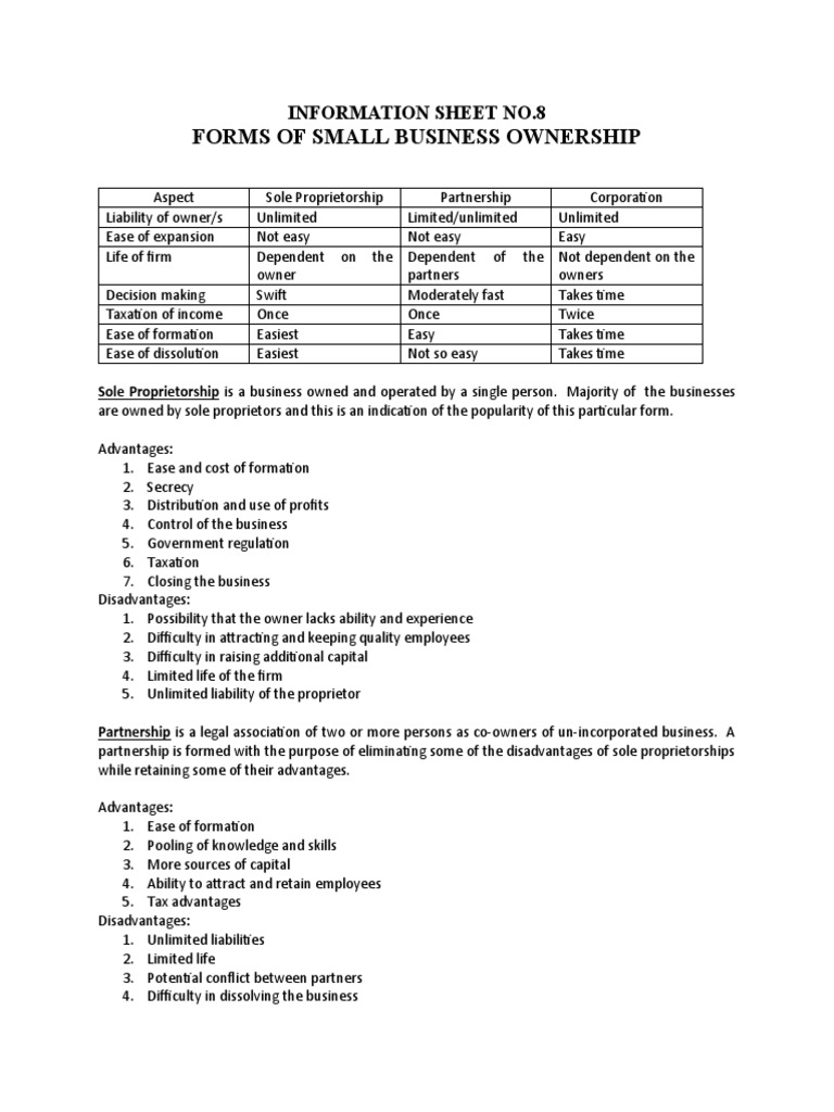 Information Sheet No. 8 | Download Free PDF | Partnership | Sole Proprietorship