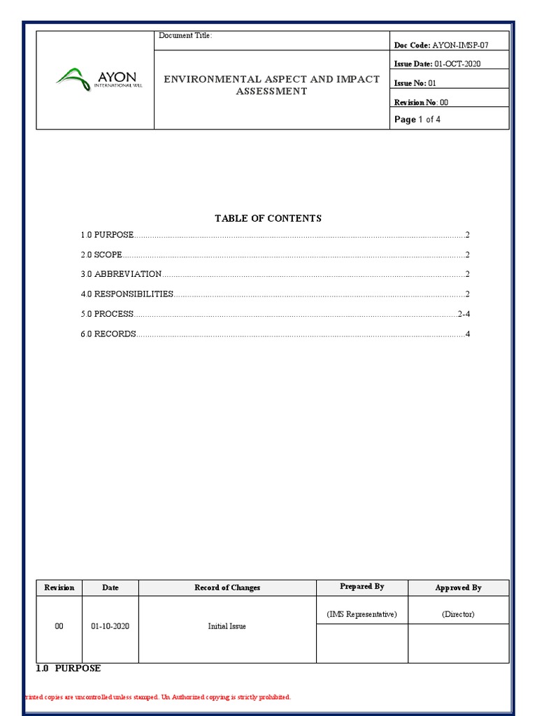 Procedure 07 - Environmental Aspect and Impact Assessment | PDF | Business