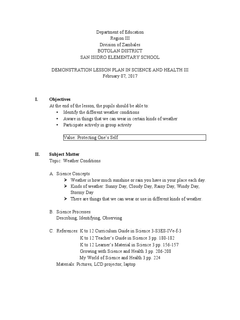 Detailed Lesson Plan Science 3 | Download Free PDF | Weather | Sky