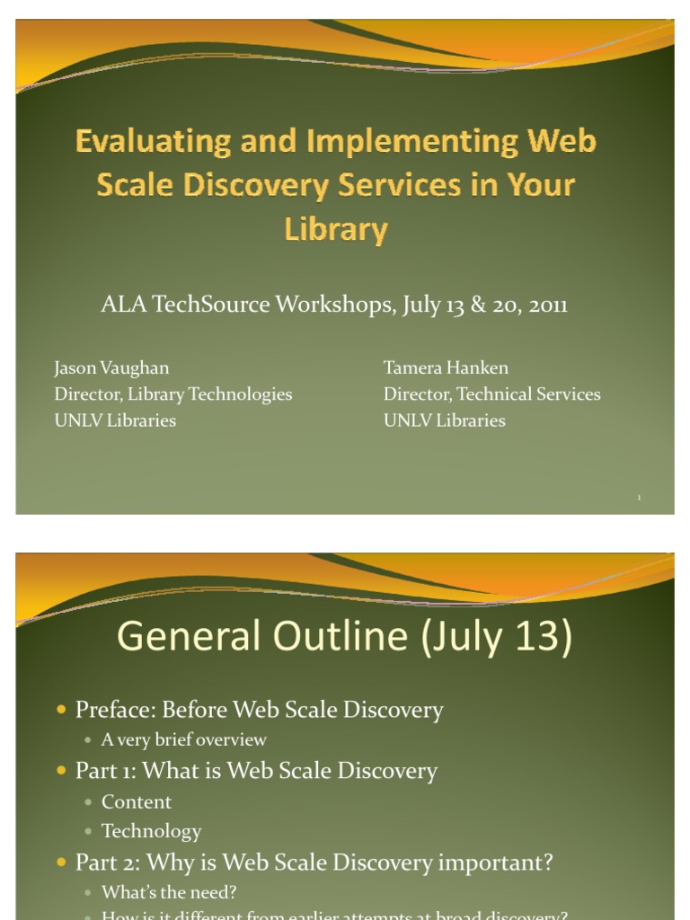 Evaluating and Implementing Web Scale Discovery Services: Part 1 | PDF | Survey Methodology ...