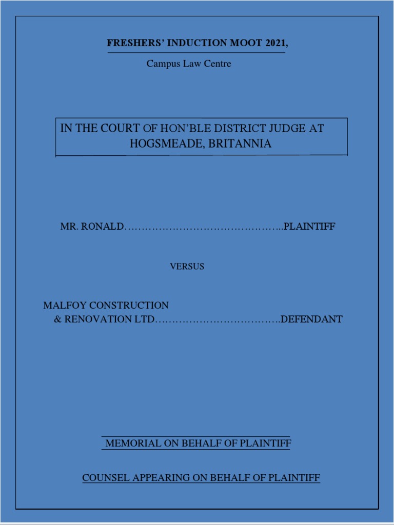 Mcs Demonstration Plaintiff Memorial Pdf Damages Breach Of Contract