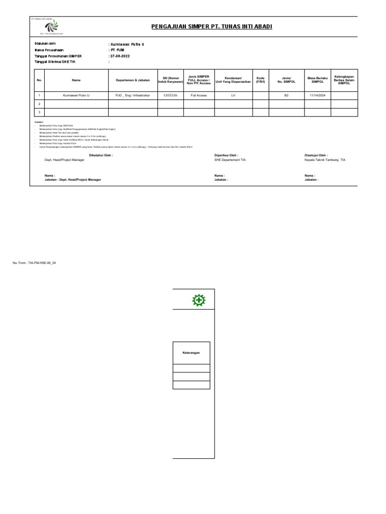 Pengajuan SIMPER PT TIA | PDF