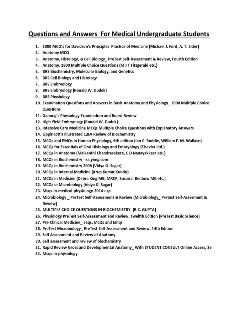 Questions and Answers For Medical Undergraduate Students | PDF | Self ...