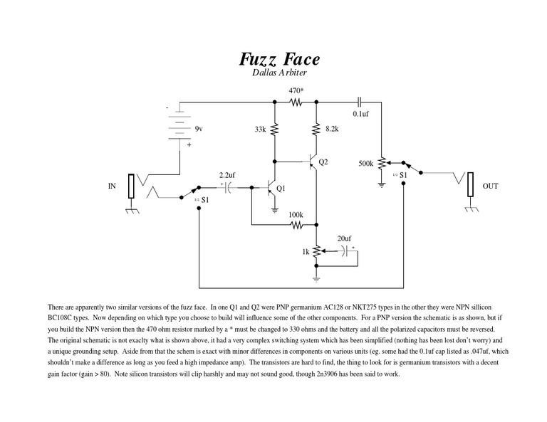 Fuzz Face Schematic and Components Guide | PDF | Technology & Engineering