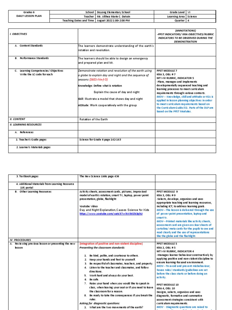 DLP - Science 6 - Earth's Rotation by Ms. Althea Marie C. Datuin | PDF ...