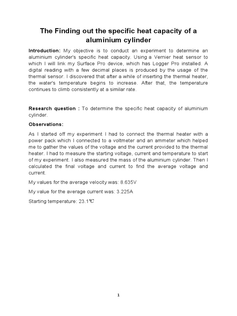 Specific Heat Capacity Experiment Paper Pdf Heat Capacity Heat