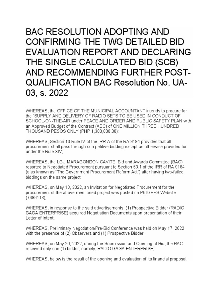BAC Resolution for Radio Sets Procurement | PDF | Technology & Engineering
