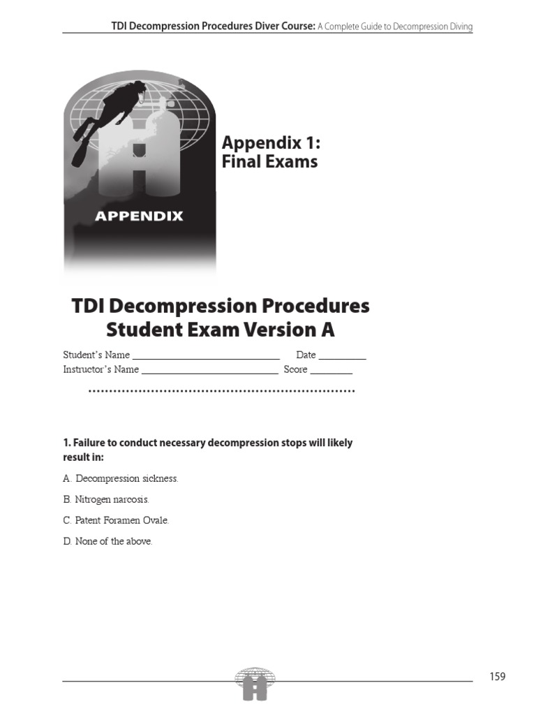 Documents - Pub Tdi Decompression Procedures Student Exam Version A Tdi Decompression Procedures ...