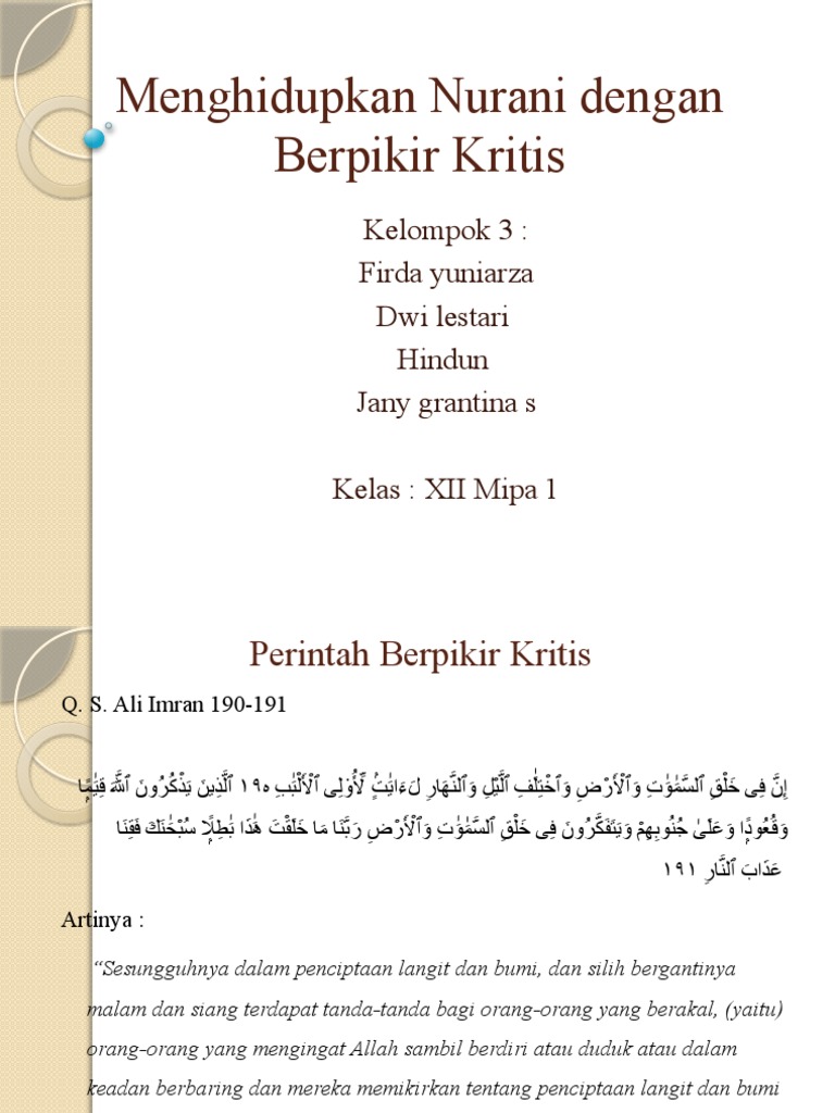 Menghidupkan Nurani Dengan Berpikir Krit | PDF