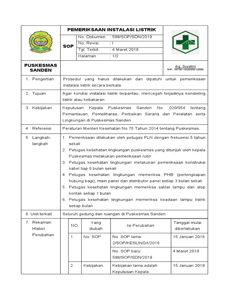 1.4.7.2 Sop Pemeriksaan Instalasi Listrik | PDF