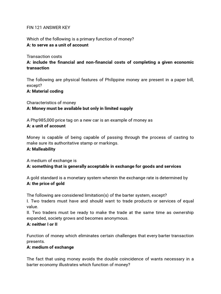 Fin 121 Answer Key | PDF | Money | Finance & Money Management