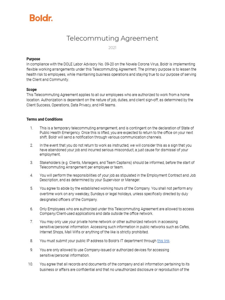 Saligumba, Ma. Alyssa - Telecommuting Agreement | PDF | Finance & Money Management | Law