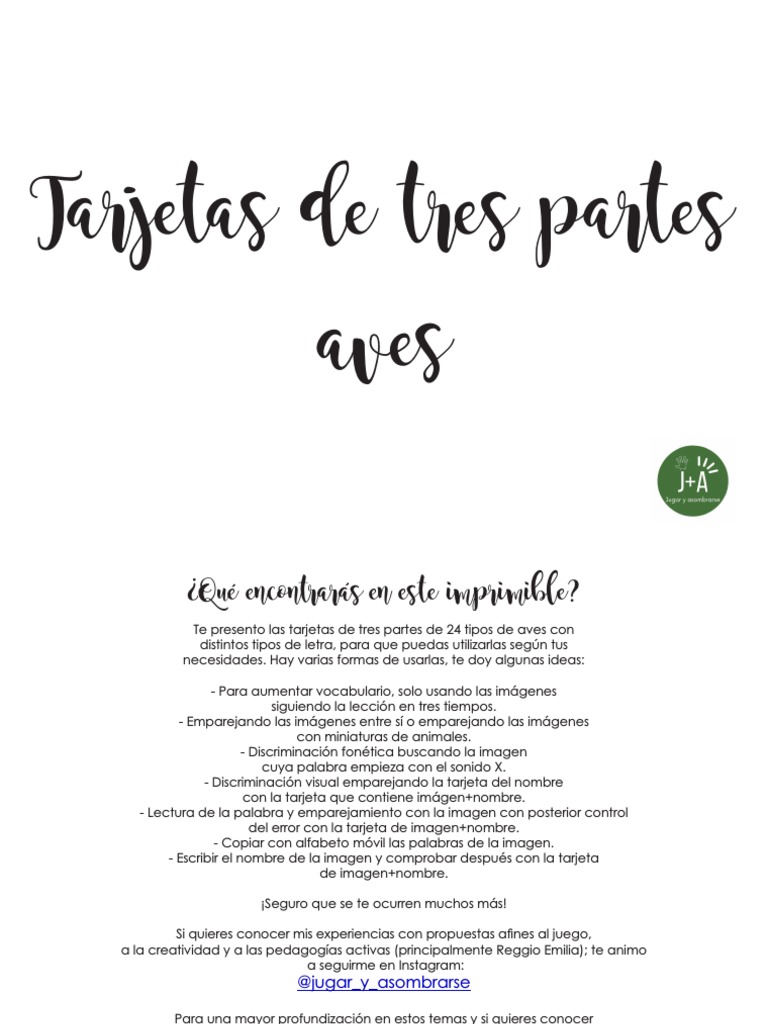 Tarjetas Tres Partes Aves | PDF | Aves | Ornitología