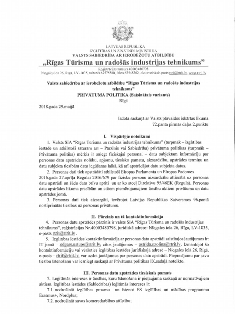 VSIA RTRIT Privatuma Politika Saisinatais Variants 29052018 | PDF