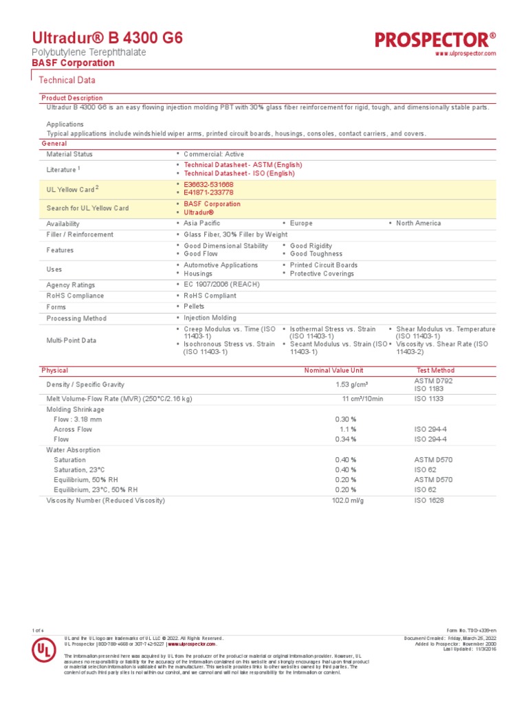 Ultradur® B 4300 G6 | PDF | Young's Modulus | Chemistry