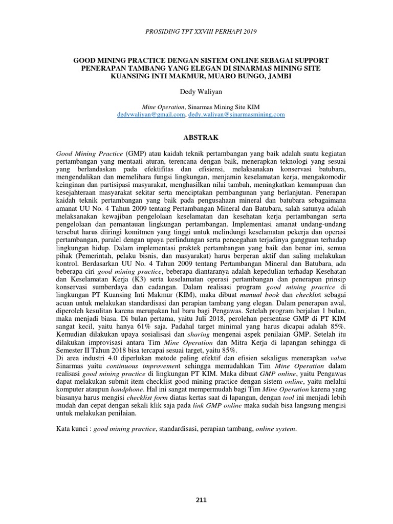 Good Mining Practice Dengan Sistem Online Sebagai | PDF