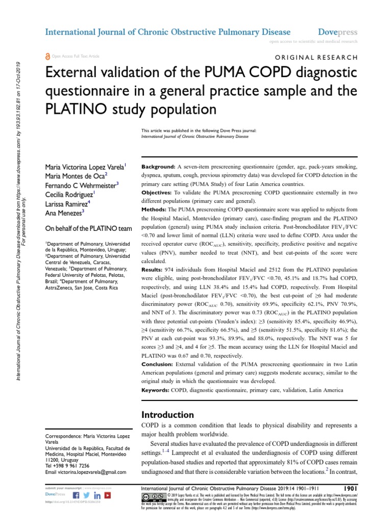 External Validation of The PUMA COPD Diagnostic Questionnaire in A ...