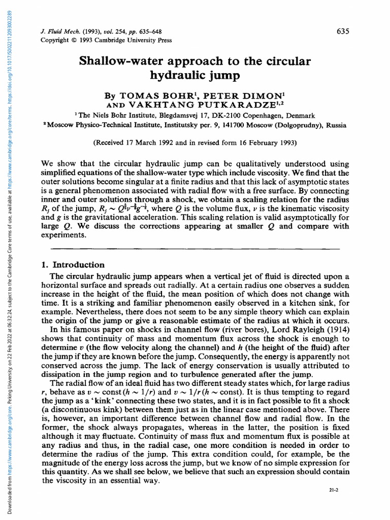 Shallow Water Approach To The Circular Hydraulic Jump | PDF | Fluid ...
