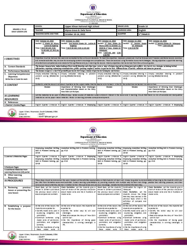English 10-Dll-Week 8 | PDF | Learning | Teaching Method