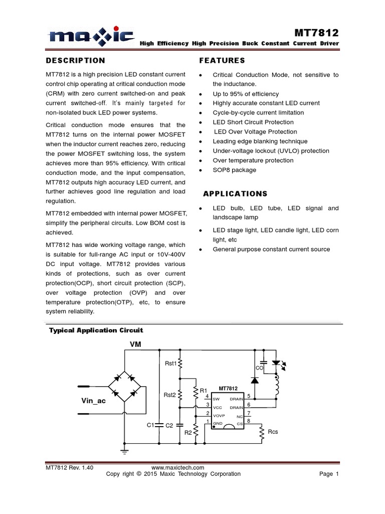 Description Features: High Efficiency High Precision Buck Constant Current Driver | PDF ...