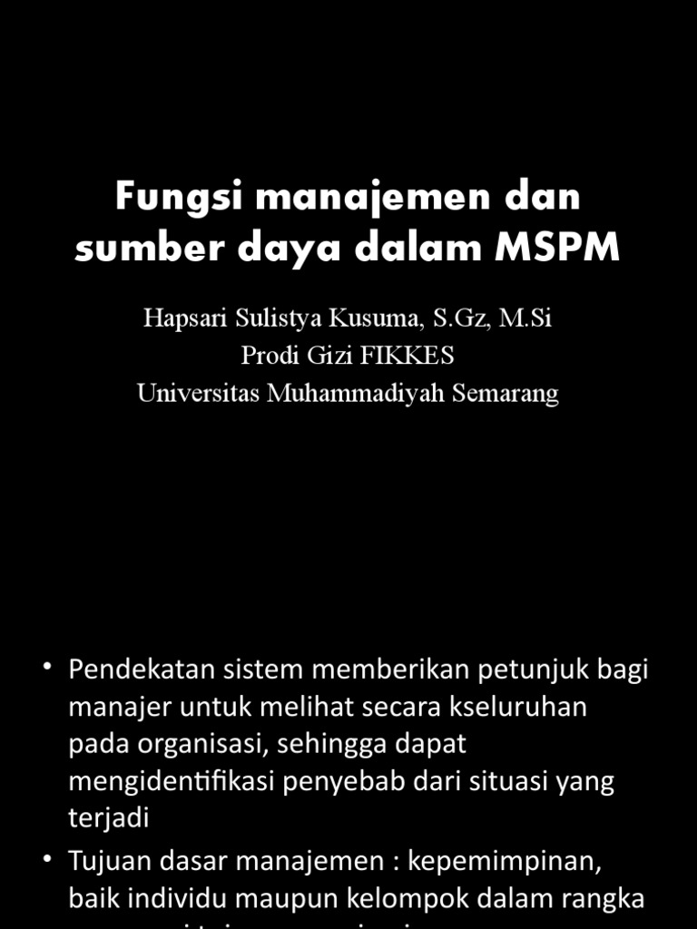 Fungsi Manajemen Dan Sumber Daya Dalam MSPM | PDF