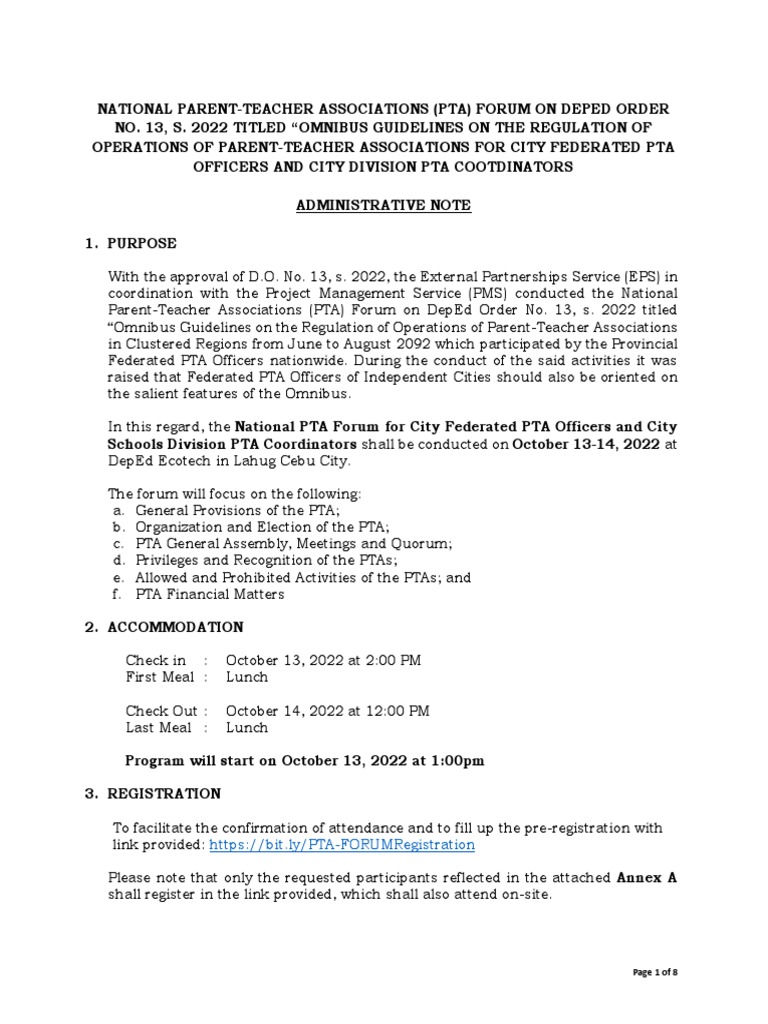 Administrative-Note - PTA-Forum - City Fed2 | PDF | Educational ...